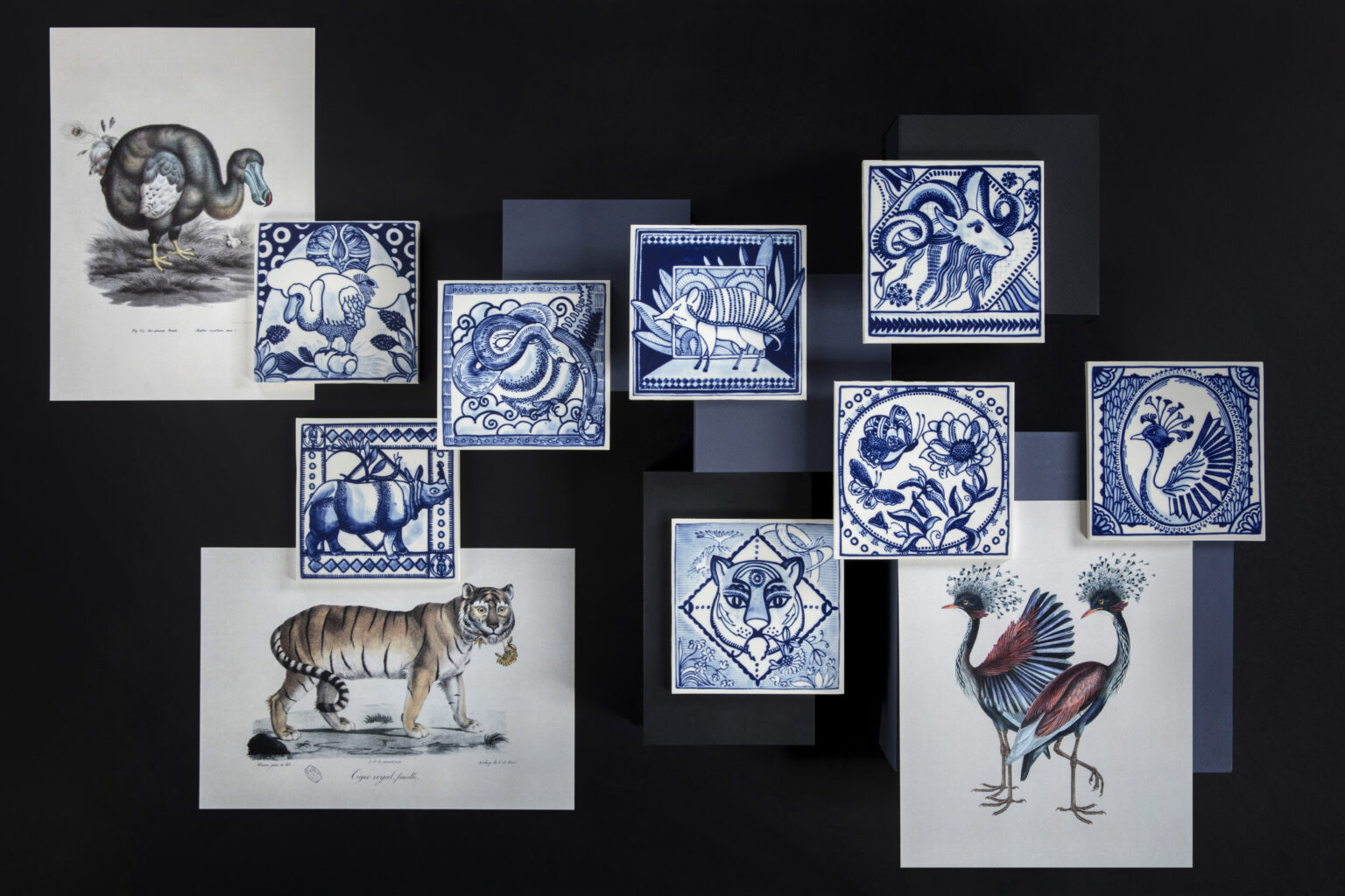 Extinct Animals tiles - 8 tegels - Royal Delft