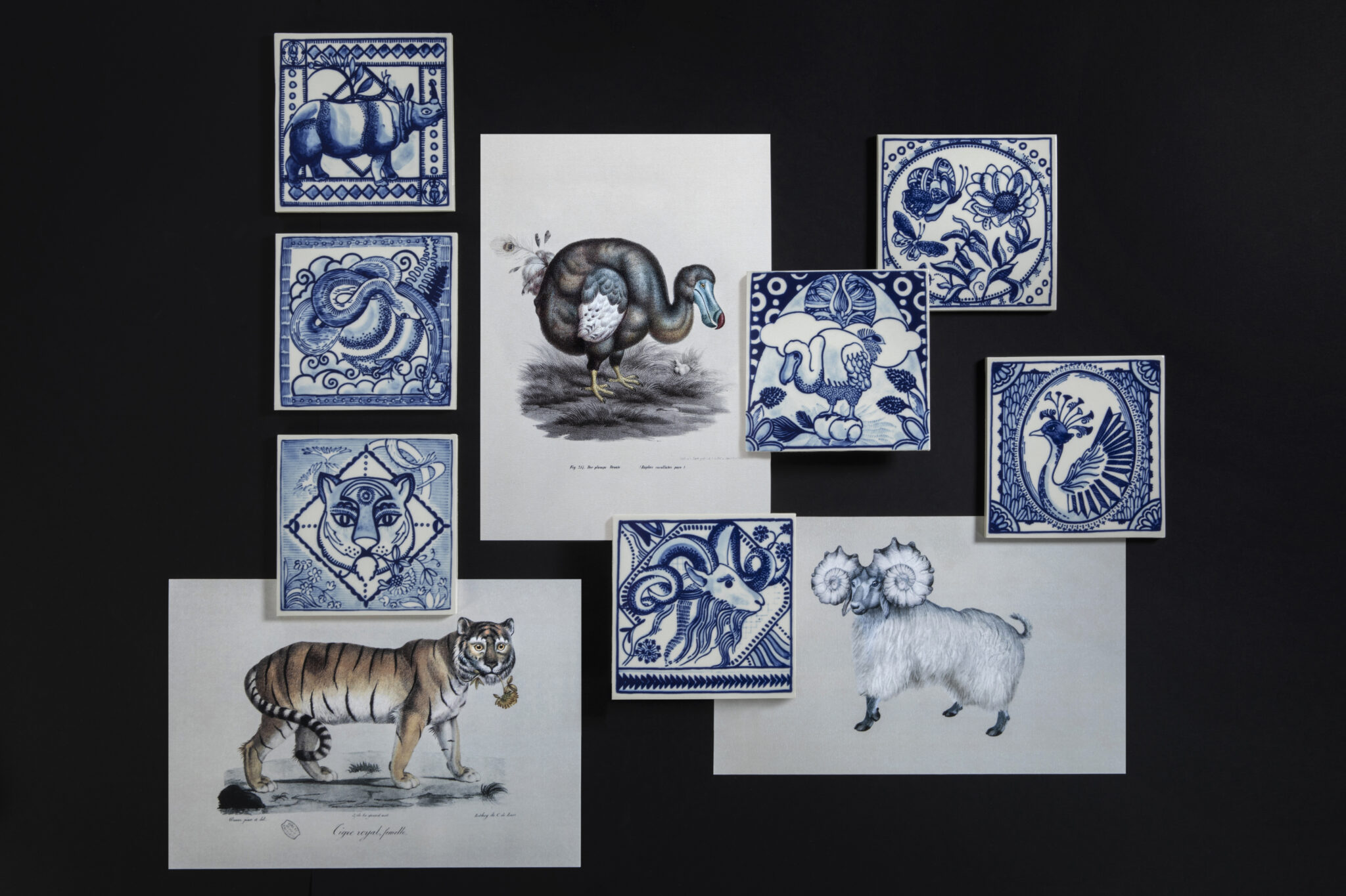 Extinct Animals tiles - 8 tegels - Royal Delft